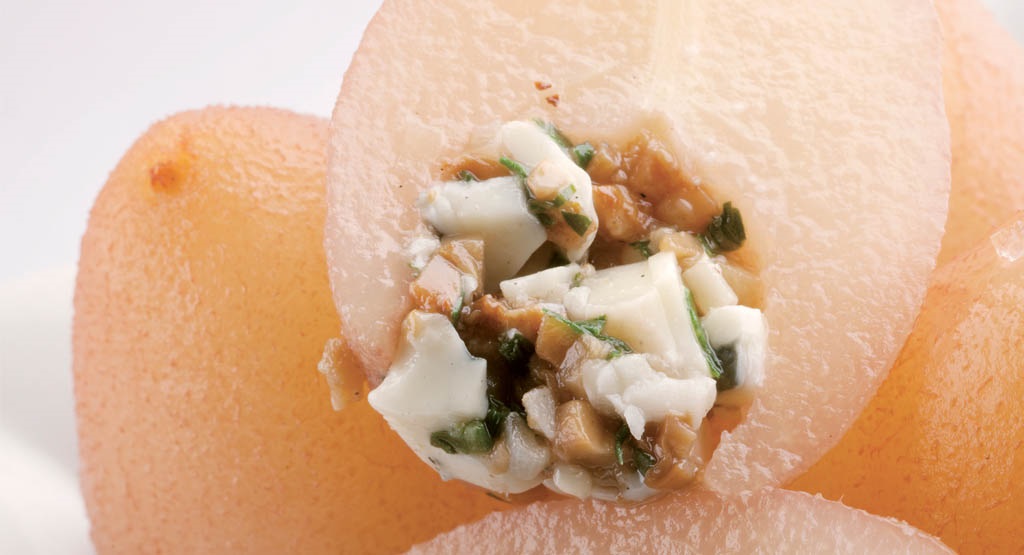 Mini Poires en Farci, roquette et girolles - Fromage AOP Fourme d'Ambert